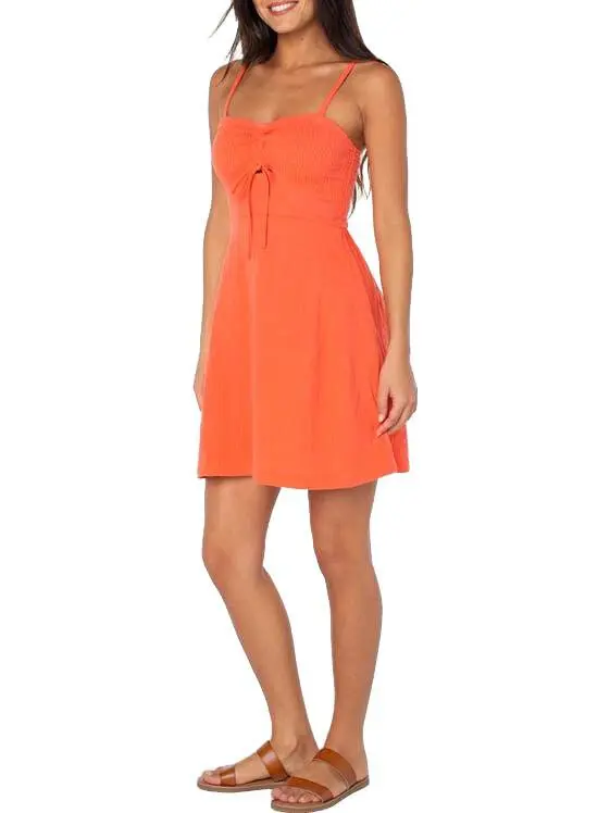 Roxy Fling Smocked Keyhole Cotton Mini Sundress - Hot Coral