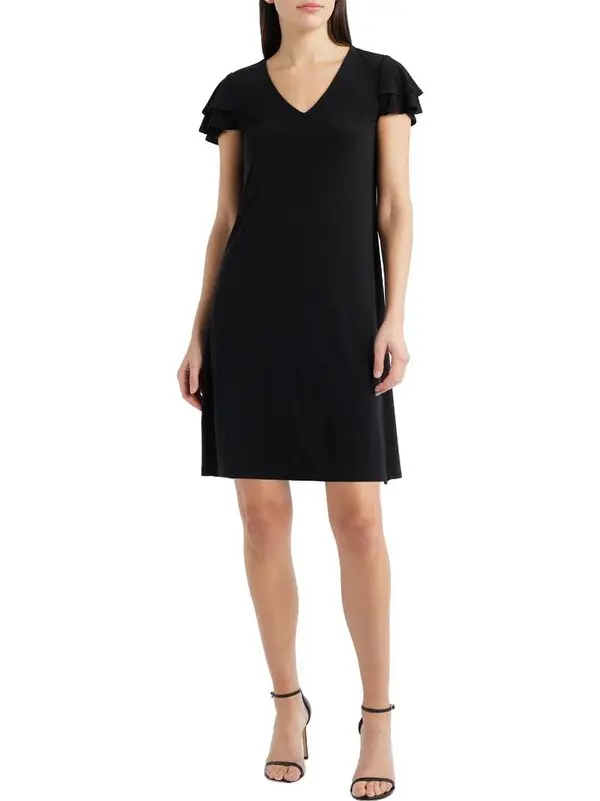 Anne Klein Flutter Sleeve Shift Mini Dress - Anne Black