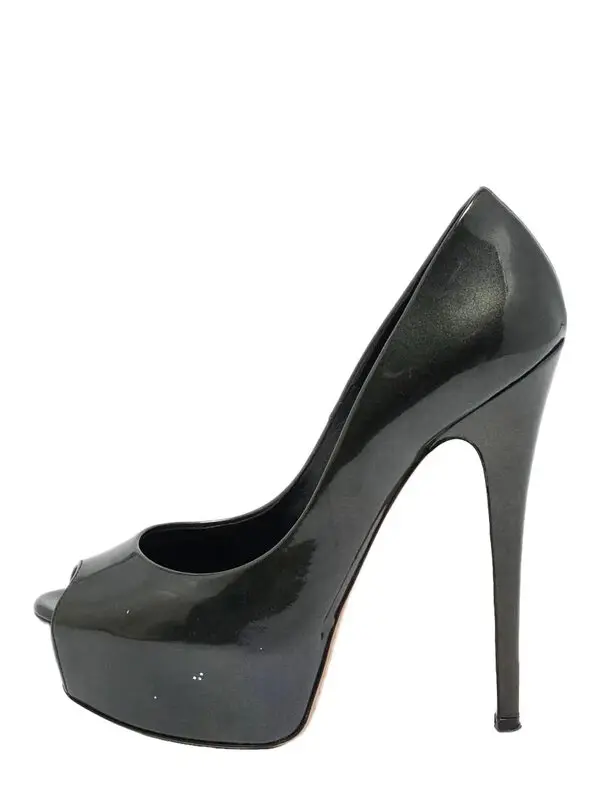 Casadei Vintage Peep-toe Leather Pumps - Grey