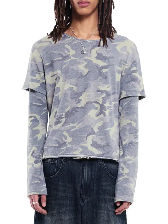 JADED LONDON Double Layer Mist Long Sleeve T-shirt - Camo