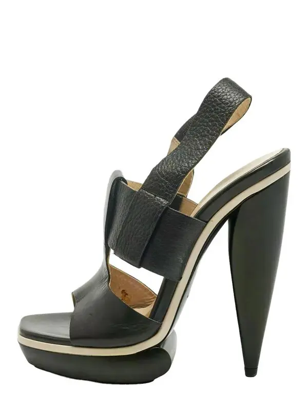 Balenciaga Leather Platform Cone Heel Sandals - Black