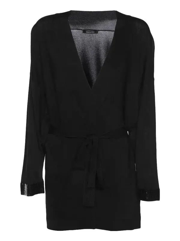 ELENA MIRO` Knit Belted Cardigan - Black