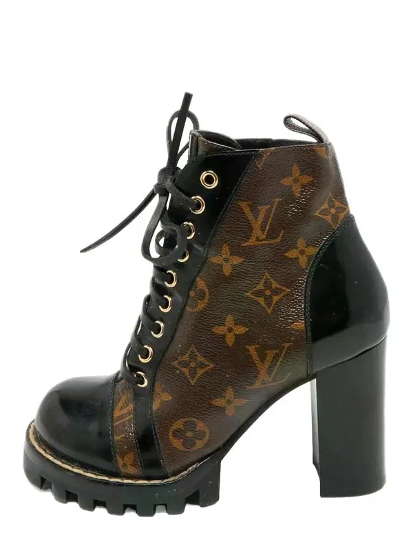 LOUIS VUITTON Monogram Chunky Heel Boots - Brown