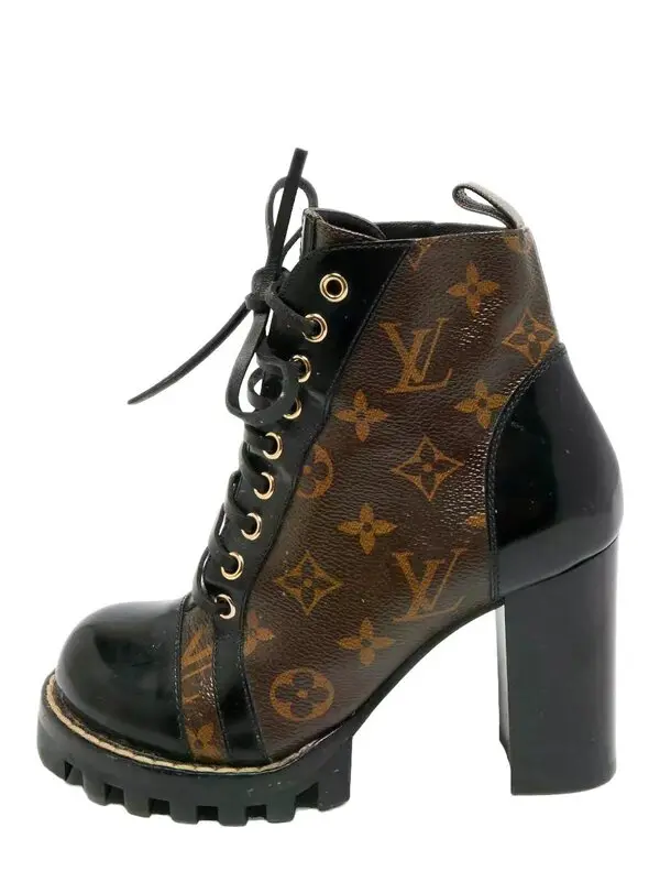 LOUIS VUITTON Monogram Chunky Heel Boots - Brown