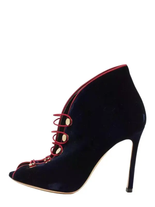 GIANVITO ROSSI Velvet Lace-up Peep-toe Boots - Blue