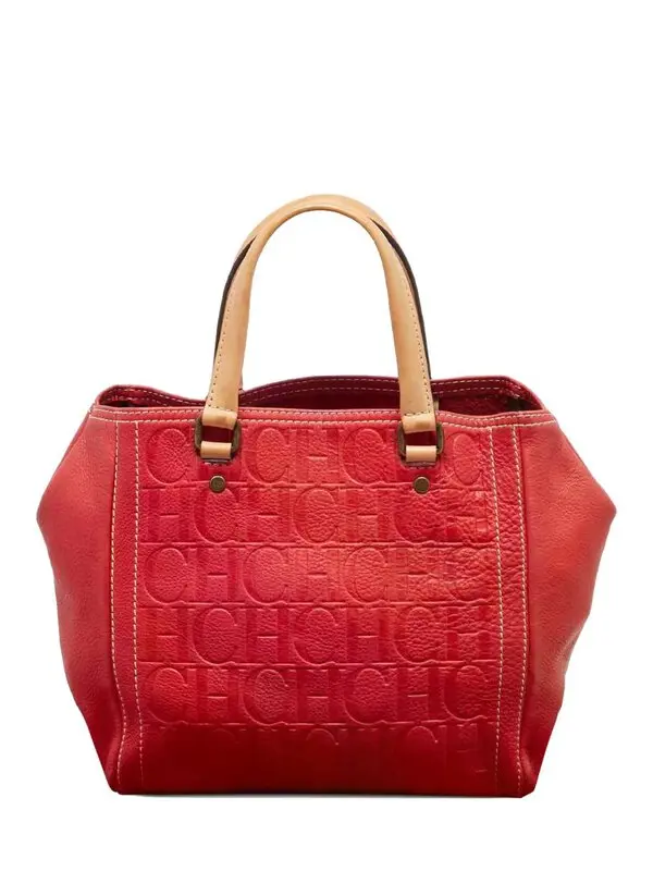 Carolina Herrera Andy Monogram Leather Tote Bag - Red