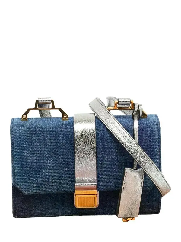 Miu Miu Leather-trim Denim Cross Body Bag - Blue