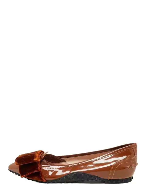 TOD'S Velvet Bow Leather Loafers - Brown