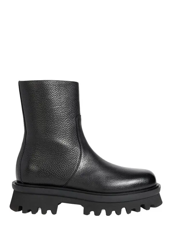 FERRAGAMO Klem Pebbled Leather Ankle Boots - Black