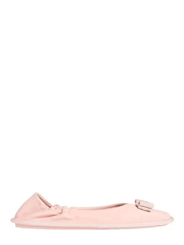 FERRAGAMO Varina Leather Ballet Flats With Bow Detail - Pastel Pink
