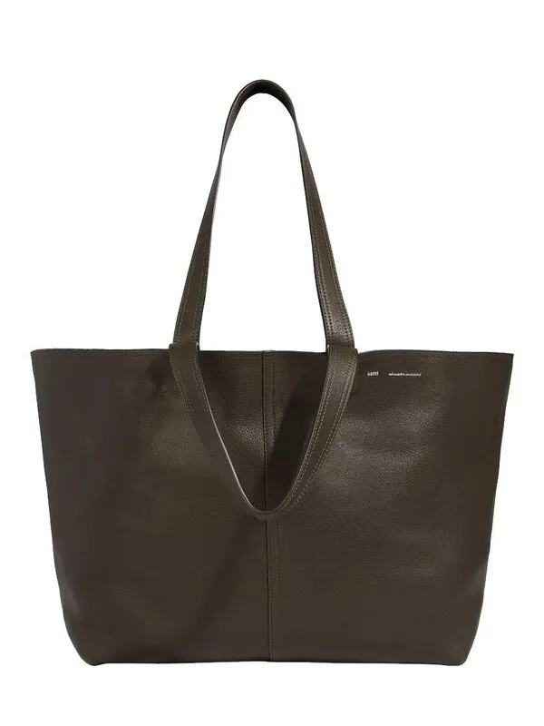 Ami Pebbled-leather Tote - Army Green