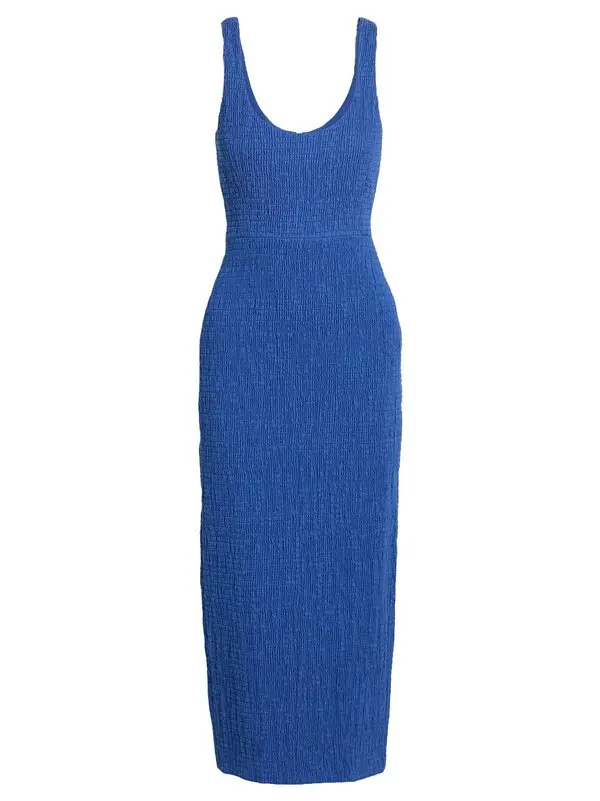 Gabriela Hearst Girard Shirred Linen Midi Dress - Bright Blue