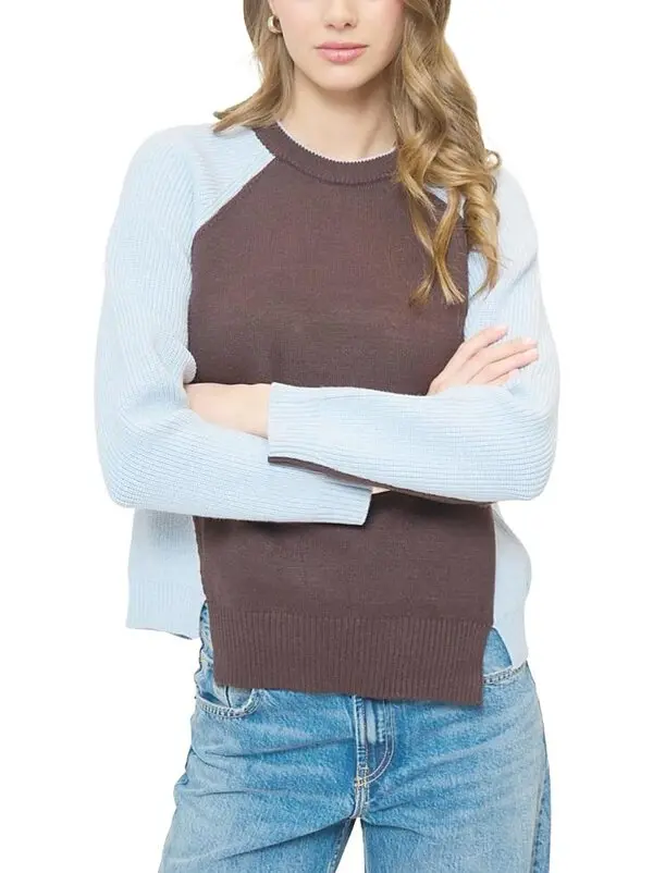 Central Park West Parker Color Blocked Pullover Sweater - Brown-blue-combo