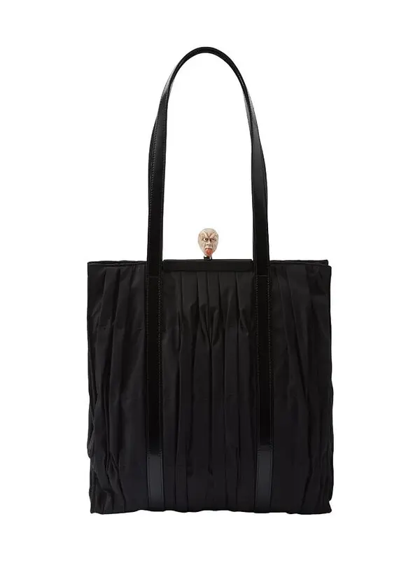 Prada Re-nylon Medium Tote Bag With Mythological Figure - Black