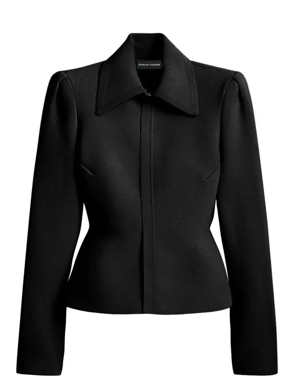 Scanlan Theodore Crepe Knit Peplum Collar Jacket - Black