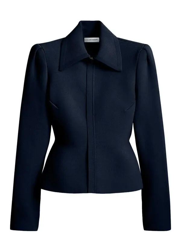 Scanlan Theodore Crepe Knit Peplum Collar Jacket - Navy