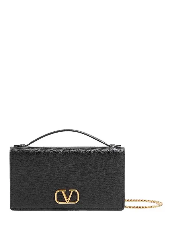 Valentino Garavani Vlogo Signature Grainy Leather Wallet On A Chain - Black