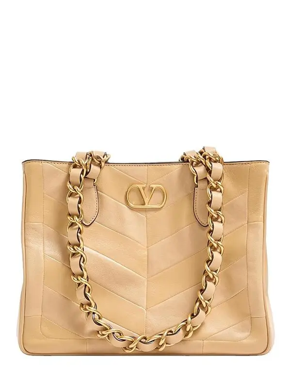 Valentino Garavani Laseine Small Vlogo Leather Tote Bag - Beige