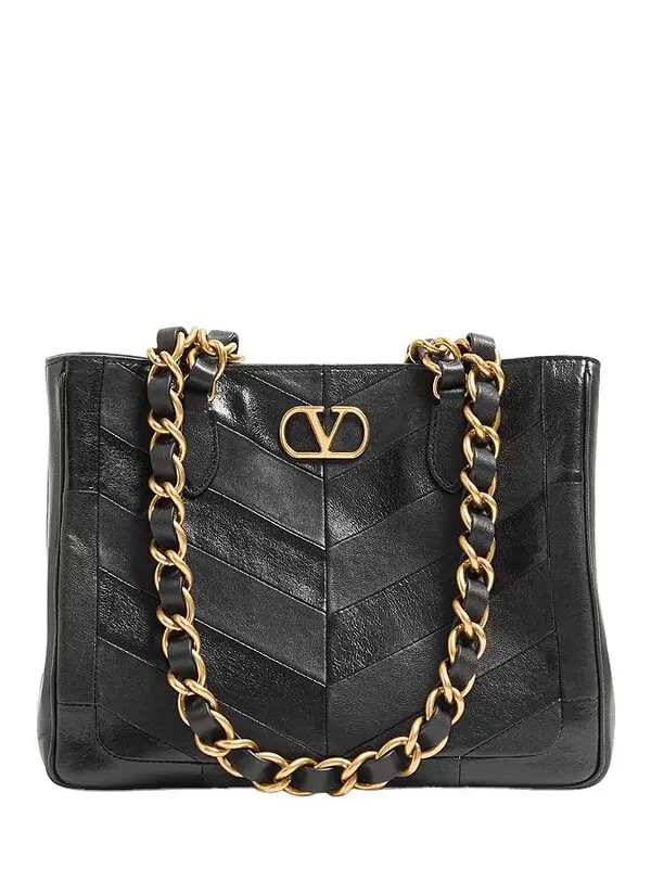 Valentino Garavani Laseine Small Vlogo Leather Tote Bag - Black