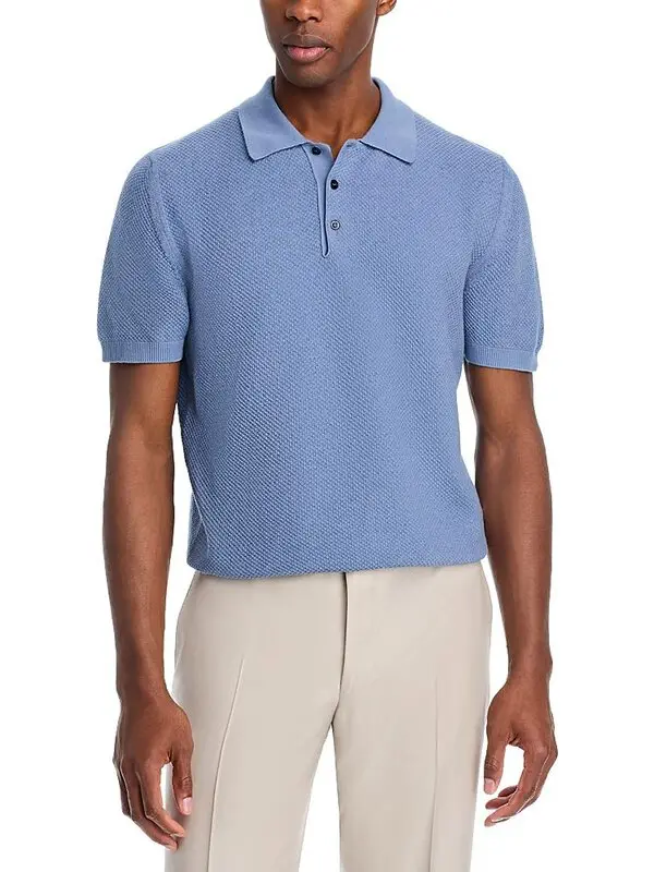 Canali Cotton Textured Knit Polo Shirt - Light Blue