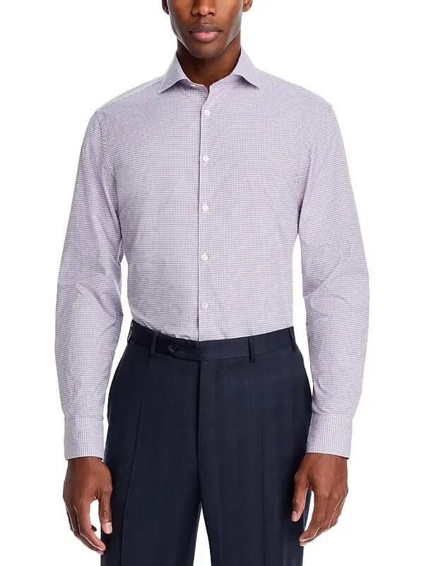 Canali Regular Fit Micro Check Sport Shirt - Lavender