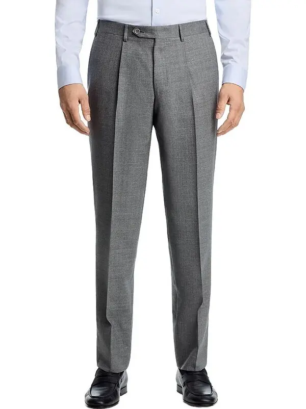 Canali Monza Pleat Melange Regular Fit Trousers - Charcoal