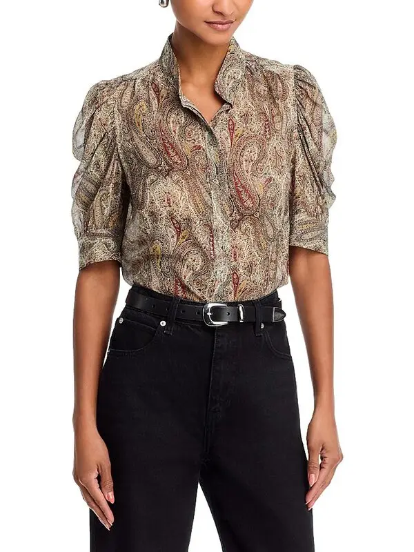 FRAME The Paisley Gillian Silk Blouse - Ecru Multi