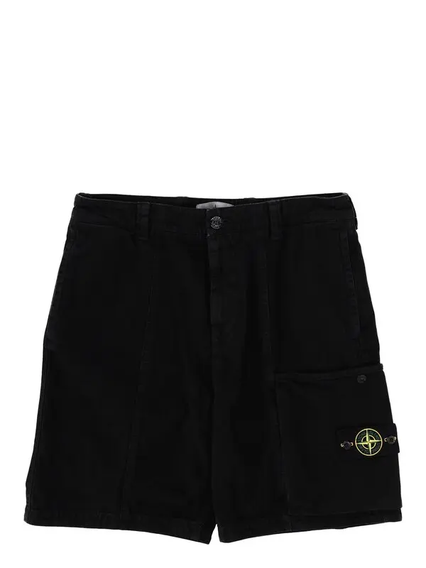 Stone Island Cargo Shorts With Logo Patch - Black