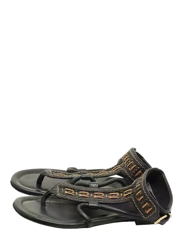 Fendi Leather Ankle Strap Sandals - Black