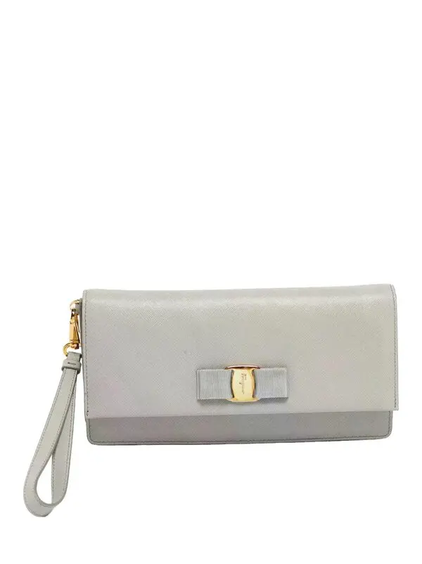 FERRAGAMO Leather Bow Clutch Bag - Grey