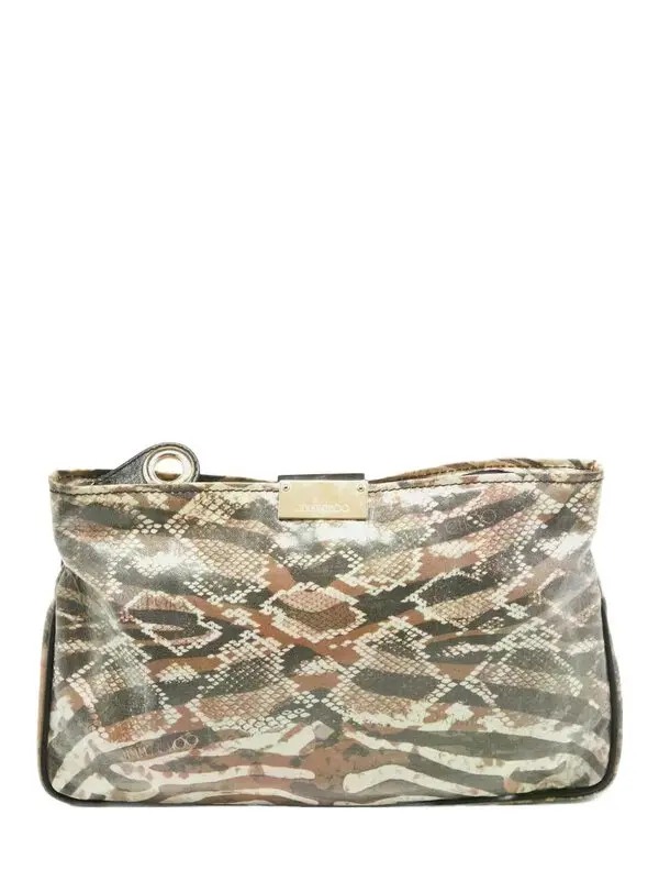 JIMMY CHOO Python-print Leather Zip Clutch Bag - Neutrals