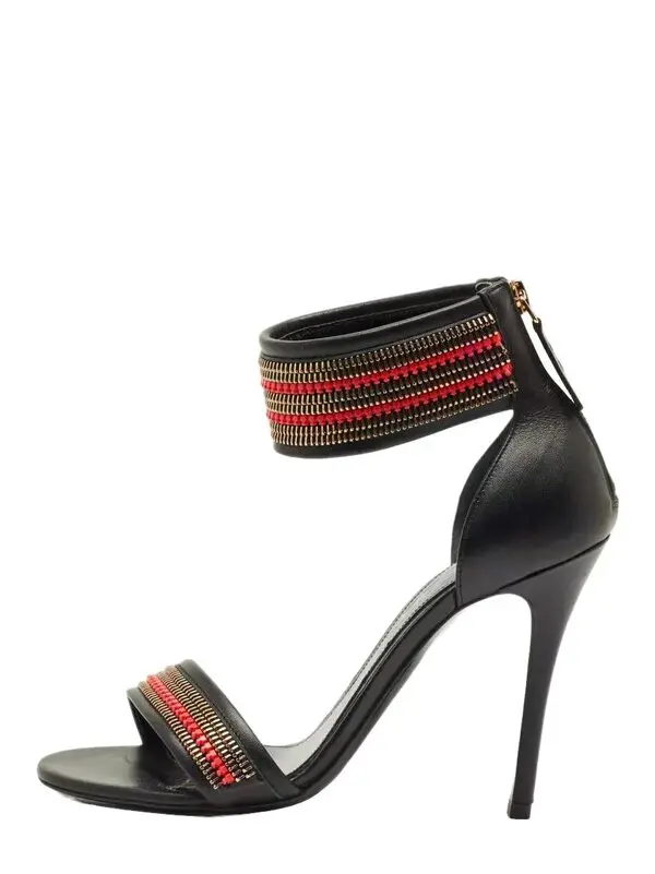 Alexander McQueen Zipper Leather Stiletto Sandals - Black