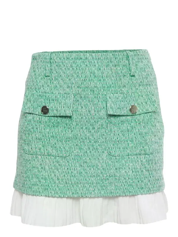 Maje Tweed Plissé Skirt - Green