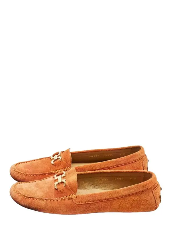 FERRAGAMO Suede Gancini Loafers - Orange