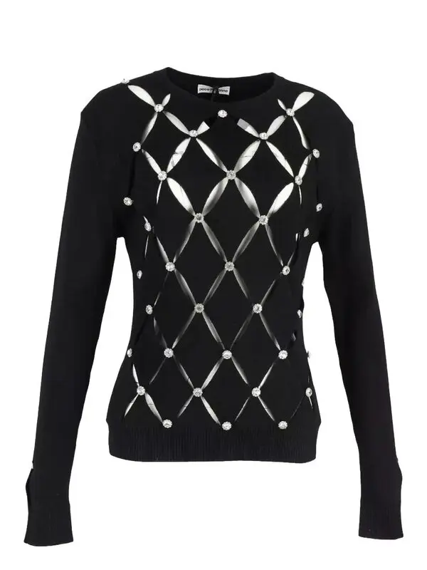 Rabanne Crystal Cut-out Merino-wool Sweater - Black