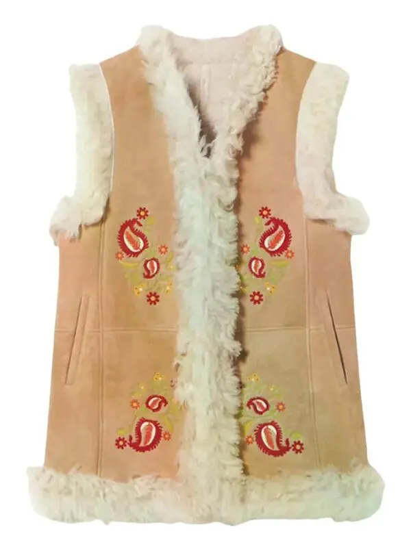 FORTELA Donna Floral-embroidered Shearling Vest - Neutrals