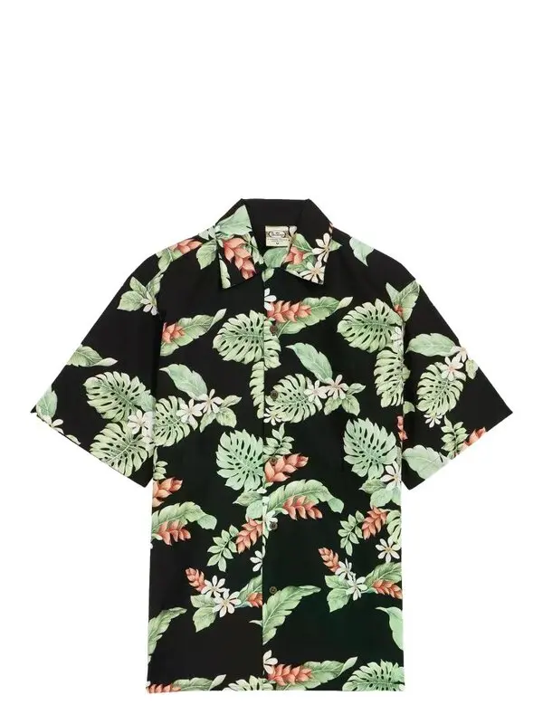 FORTELA Tropical-print Short-sleeve Shirt - Black