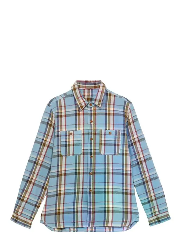FORTELA Work Checked Pocket Shirt - Blue