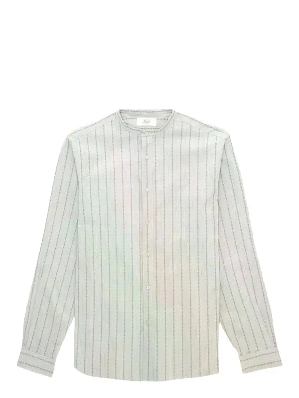 FORTELA Striped Stand-up Collar Shirt - Neutrals