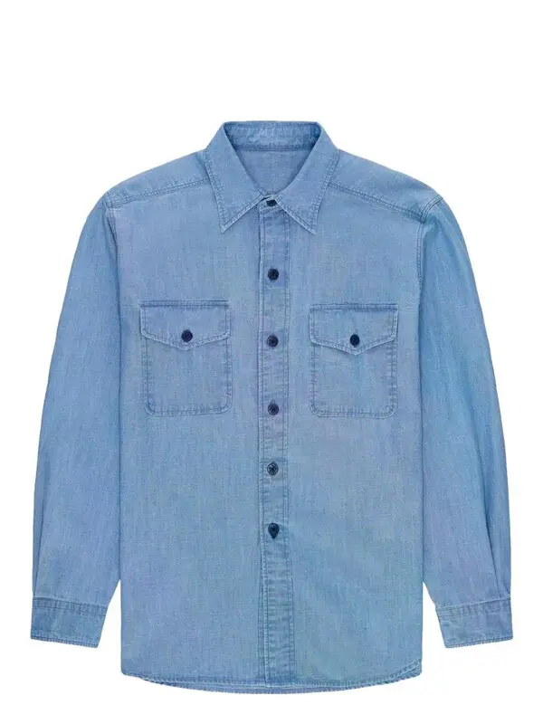 FORTELA Chest-pockets Chambray Overshirt - Blue