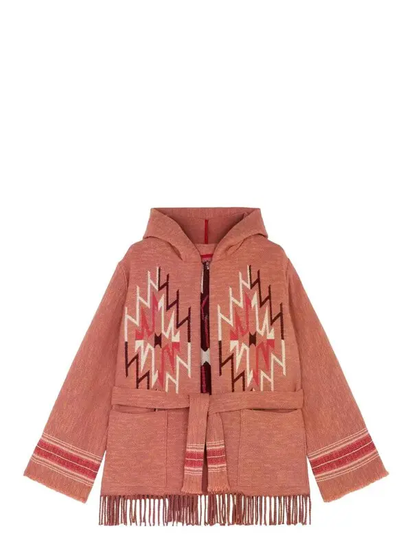 FORTELA Fringed-hem Hooded Cardigan - Pink
