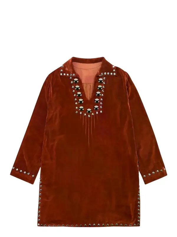 FORTELA Studded Velvet Blouse - Brown
