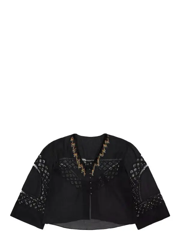 FORTELA Intarsia Beaded Blouse - Black
