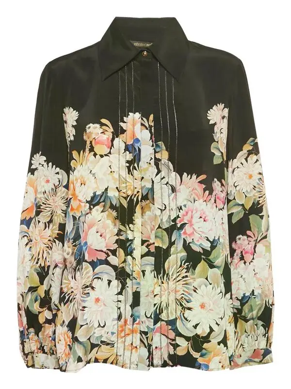 Roberto Cavalli Floral-print Long-sleeve Shirt - Black