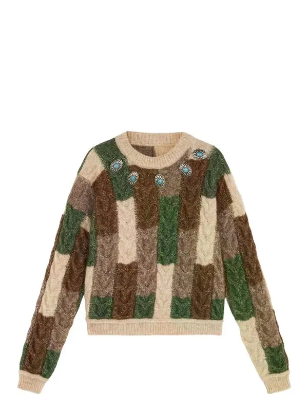 FORTELA Letitia Patchwork Crew-neck Sweater - Brown