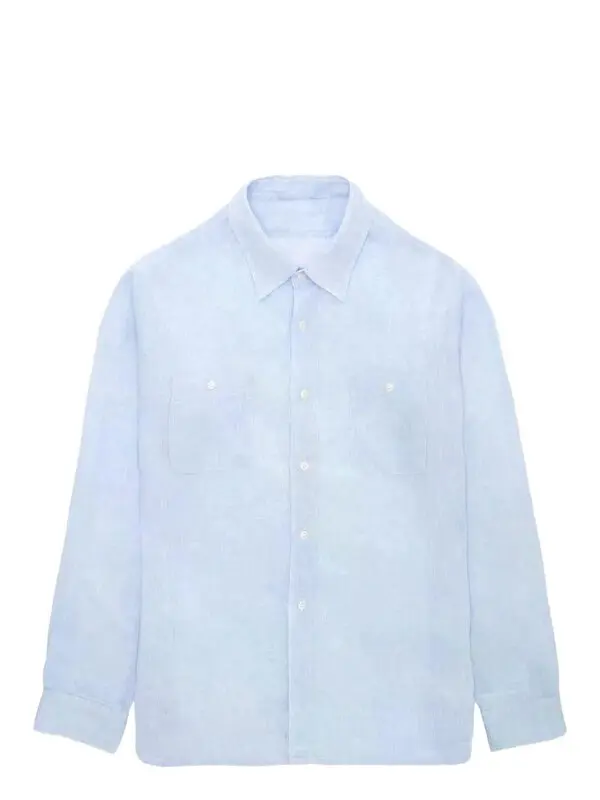 FORTELA Work Patch-pockets Linen Shirt - Blue