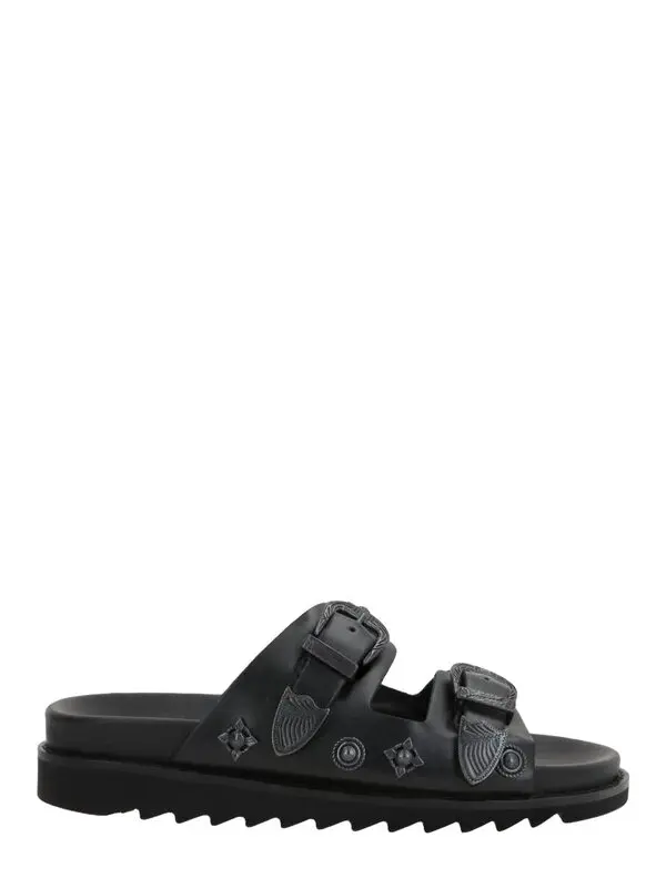 TOGA VIRILIS Studded Buckle Leather Sandals - Black