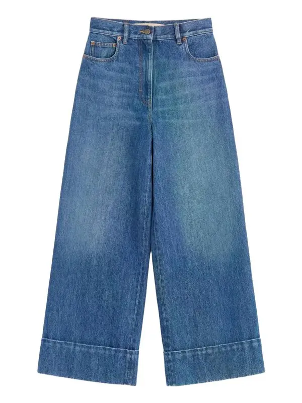 Valentino Garavani Cuffed V-motif Cropped Jeans - Blue