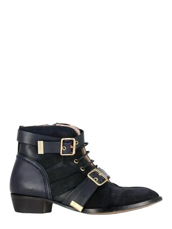 Chloé Buckled Lace-up Ankle Boots - Blue