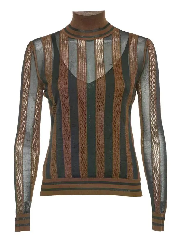 Fendi Striped Turtleneck Knit Top - Brown